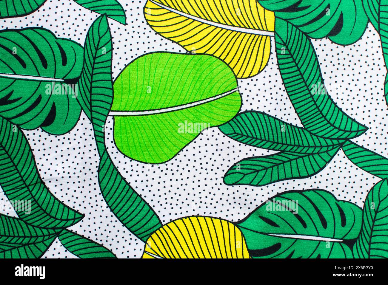 top view of green white yellow ankara fabric, flatlay of nigerian wax ...
