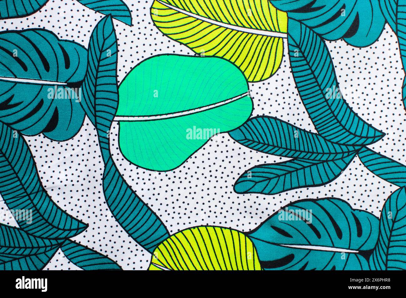 top view of green white yellow ankara fabric, flatlay of nigerian wax ...