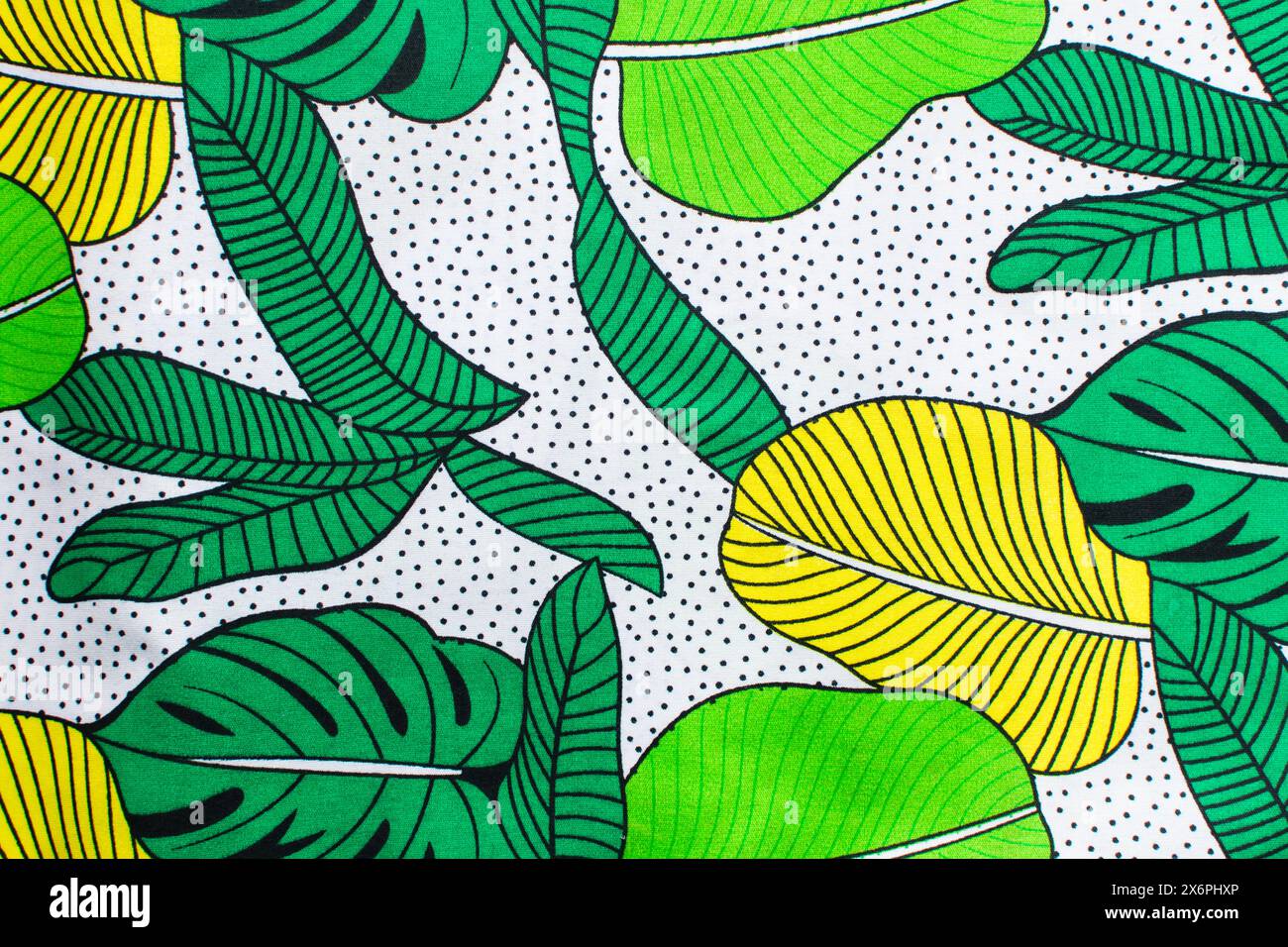 top view of green white yellow ankara fabric, flatlay of nigerian wax ...