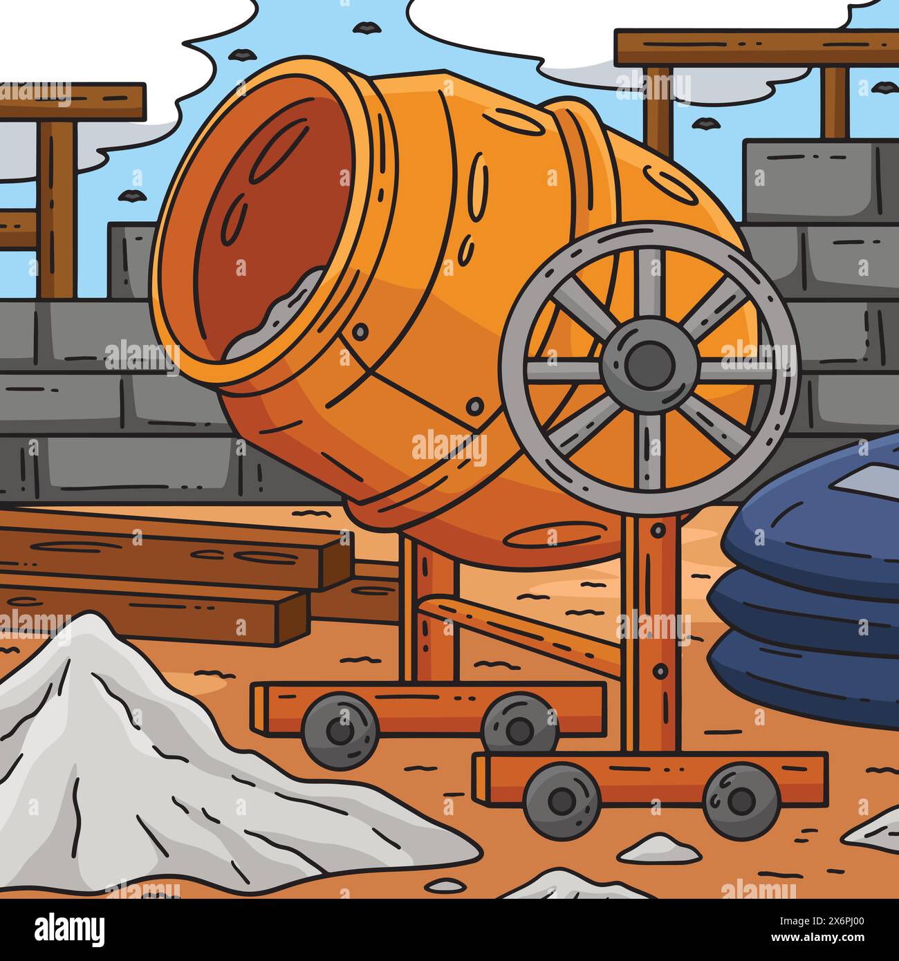 Construction Concrete Mixer Colored Cartoon Stock Vector Image & Art ...