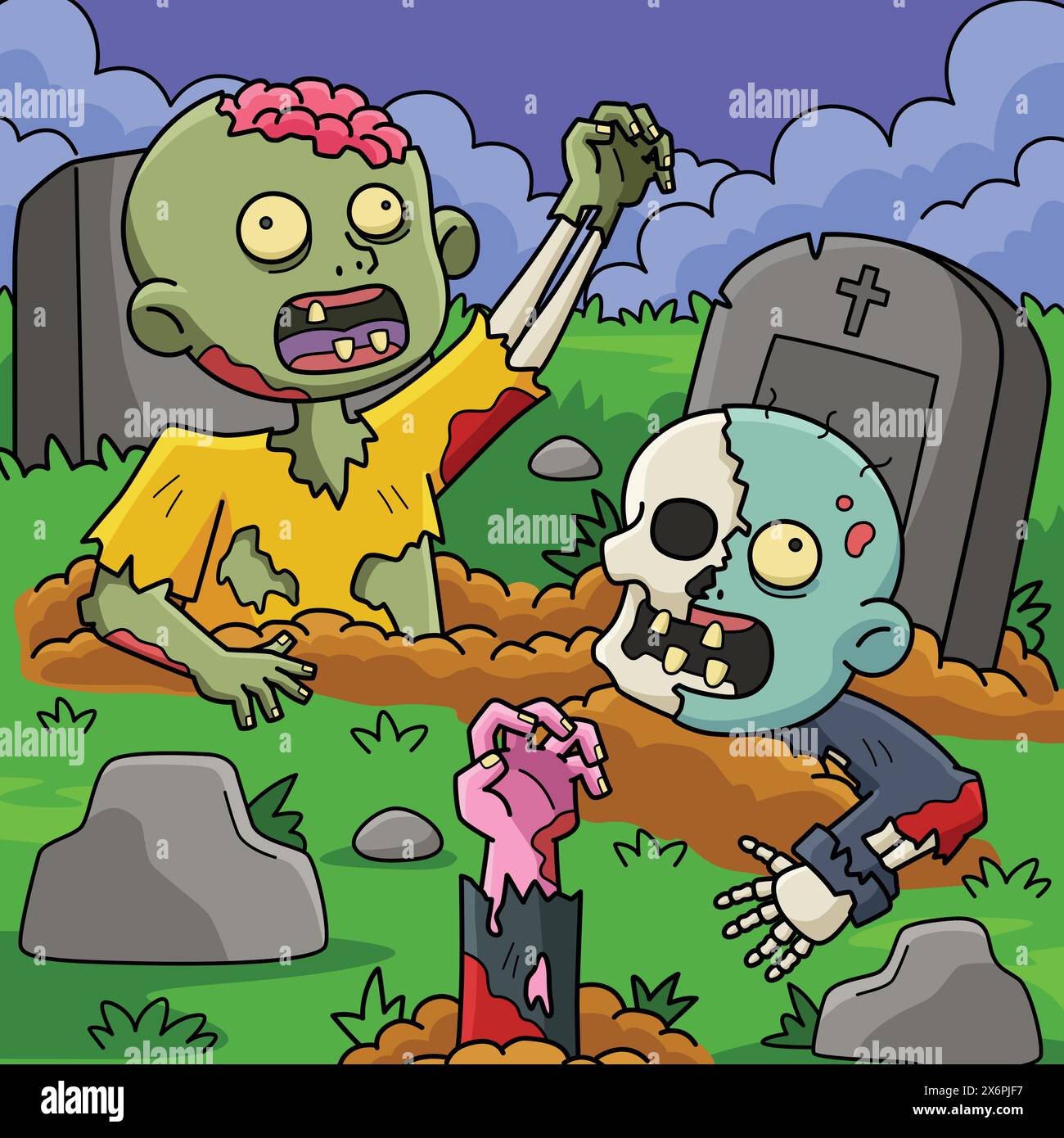 Zombies Rising the Grave Colored Cartoon Stock Vector Image & Art - Alamy