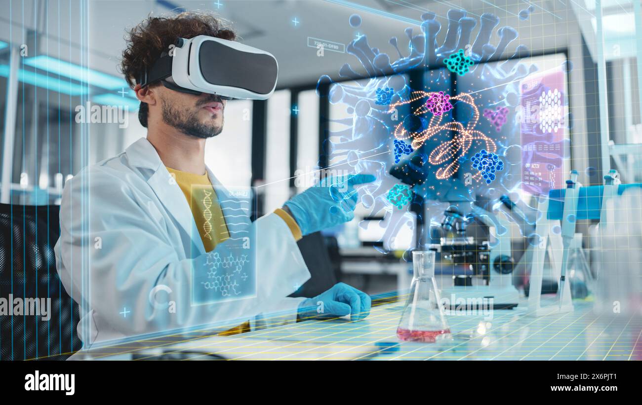 Scientist wearing vr headset in hi-res stock photography and images - Alamy