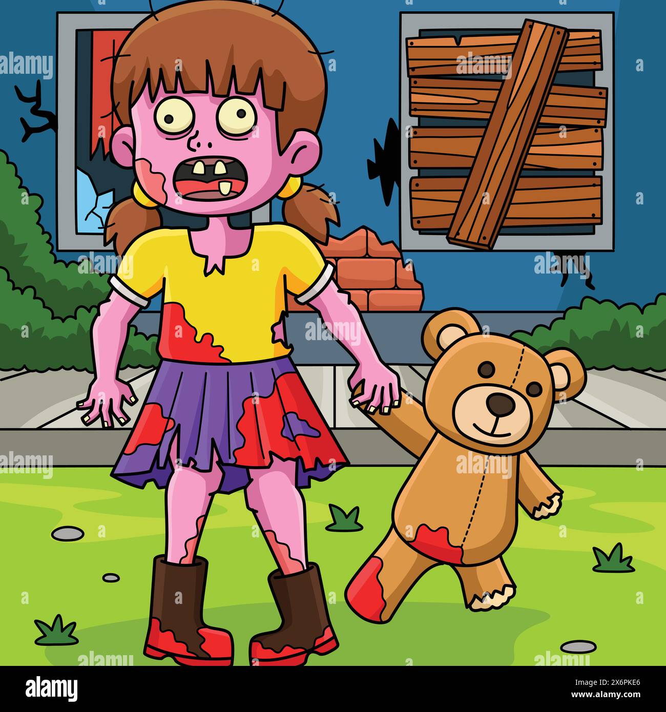 Zombie Child with a Plushie Colored Cartoon Stock Vector Image & Art ...
