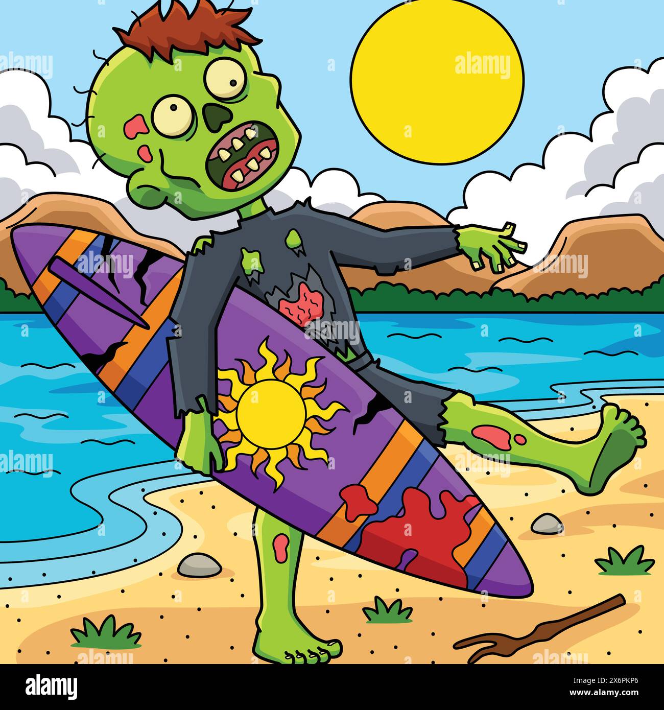 Zombie Surfer Colored Cartoon Illustration Stock Vector Image & Art - Alamy