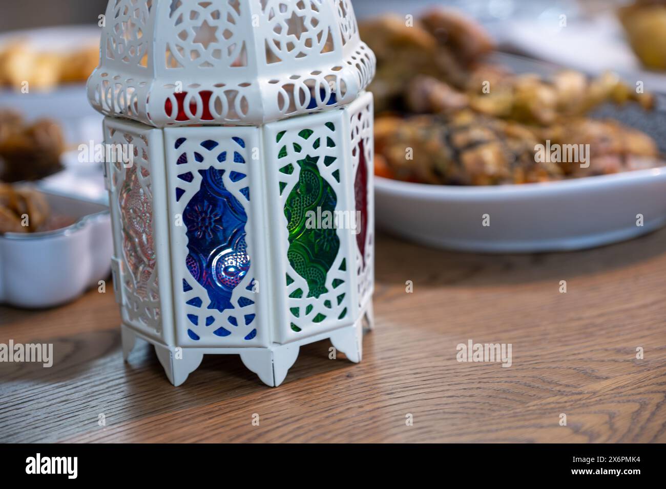 Ramadan lantern and dates on dinner table for taking and eating on ...