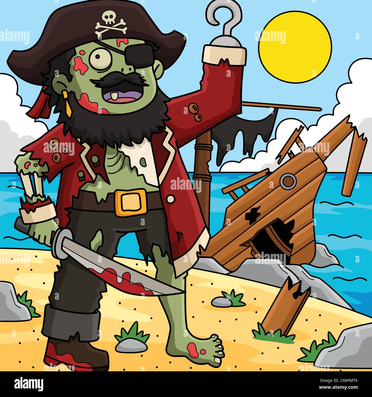 Zombie Pirate Captain Colored Cartoon Illustration Stock Vector Image ...