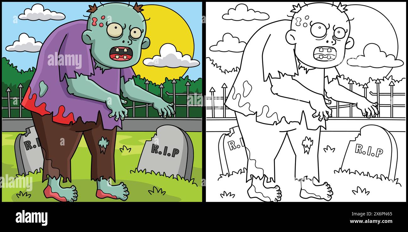 Zombie Big Man Coloring Page Colored Illustration Stock Vector Image ...