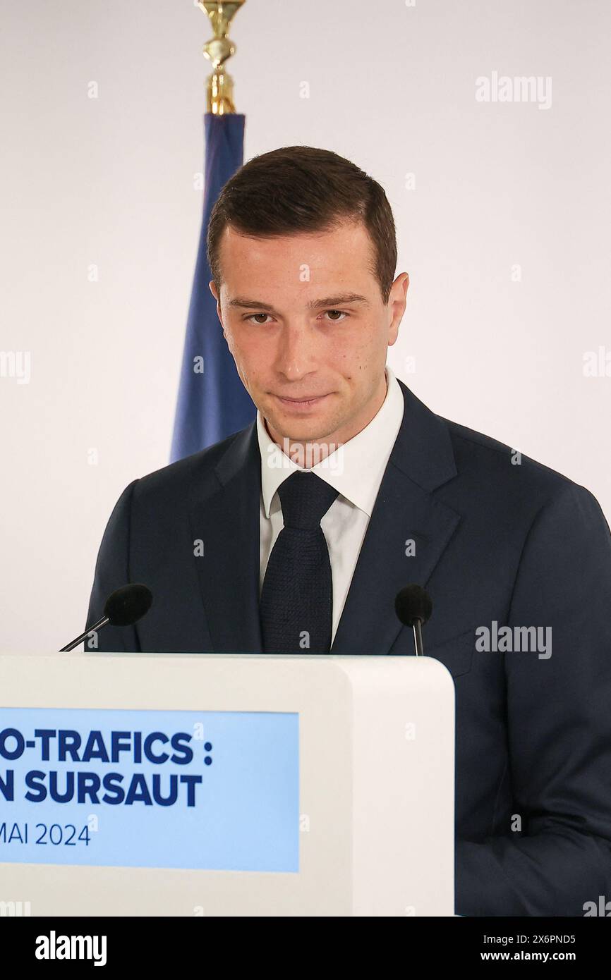 Paris, France. 16th May, 2024. President of National Rally Jordan ...