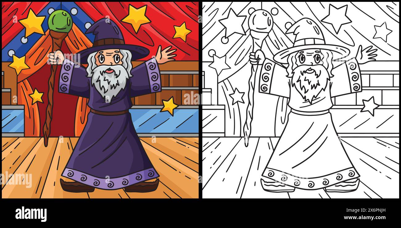 Circus Wizard Spreading Stars Colored Illustration Stock Vector Image ...