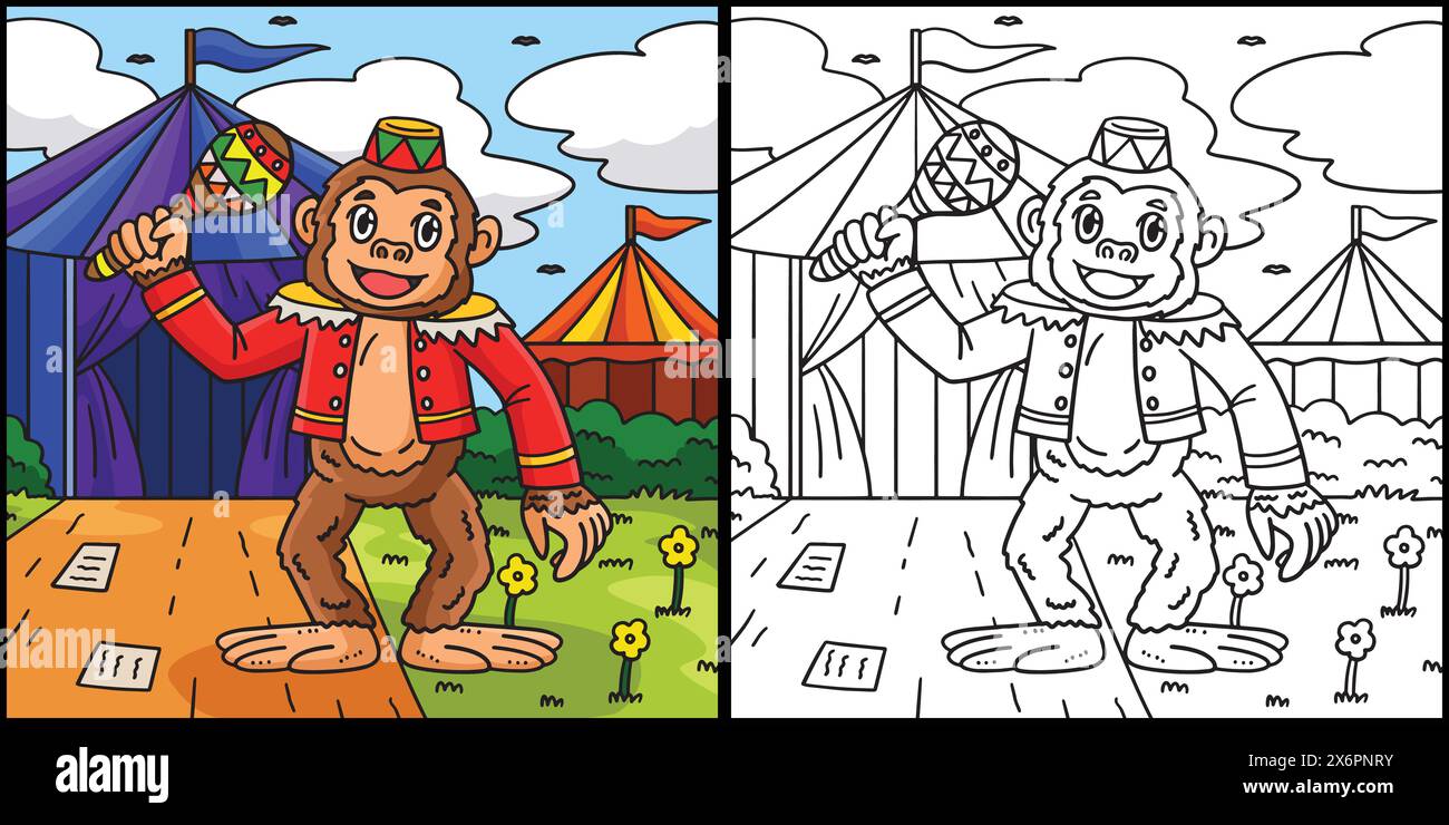 Circus Monkey With Maracas Colored Illustration Stock Vector Image ...