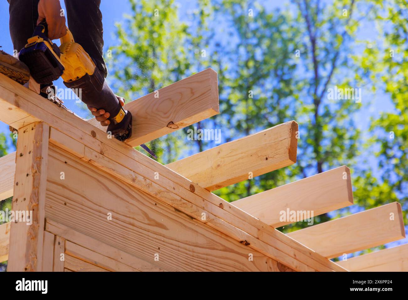 Power tool wood cutting beams construction theme working with ...