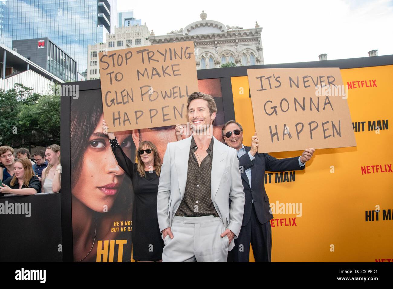 AUSTIN, TEXAS - MAY 15: Glen Powell attend the premiere of Netflix's "Hit Man" & Glen Powell's ...