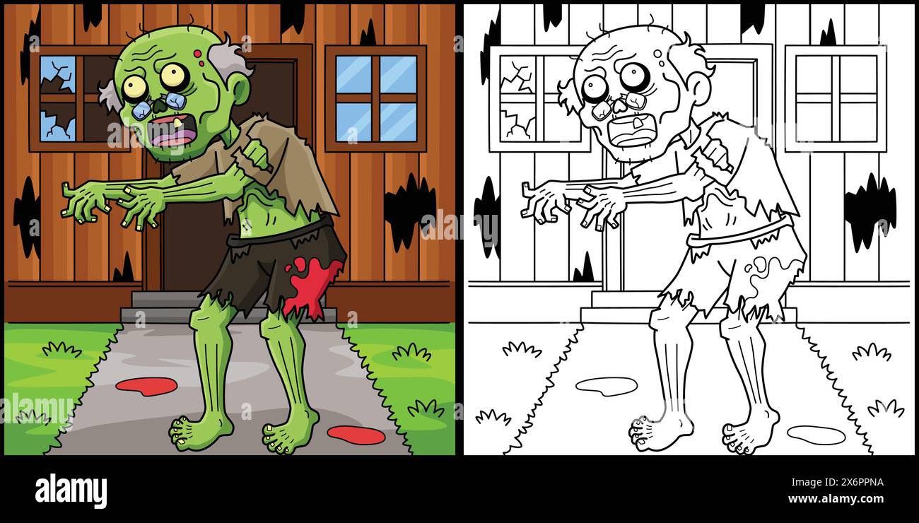 Old Zombie Coloring Page Colored Illustration Stock Vector Image & Art ...
