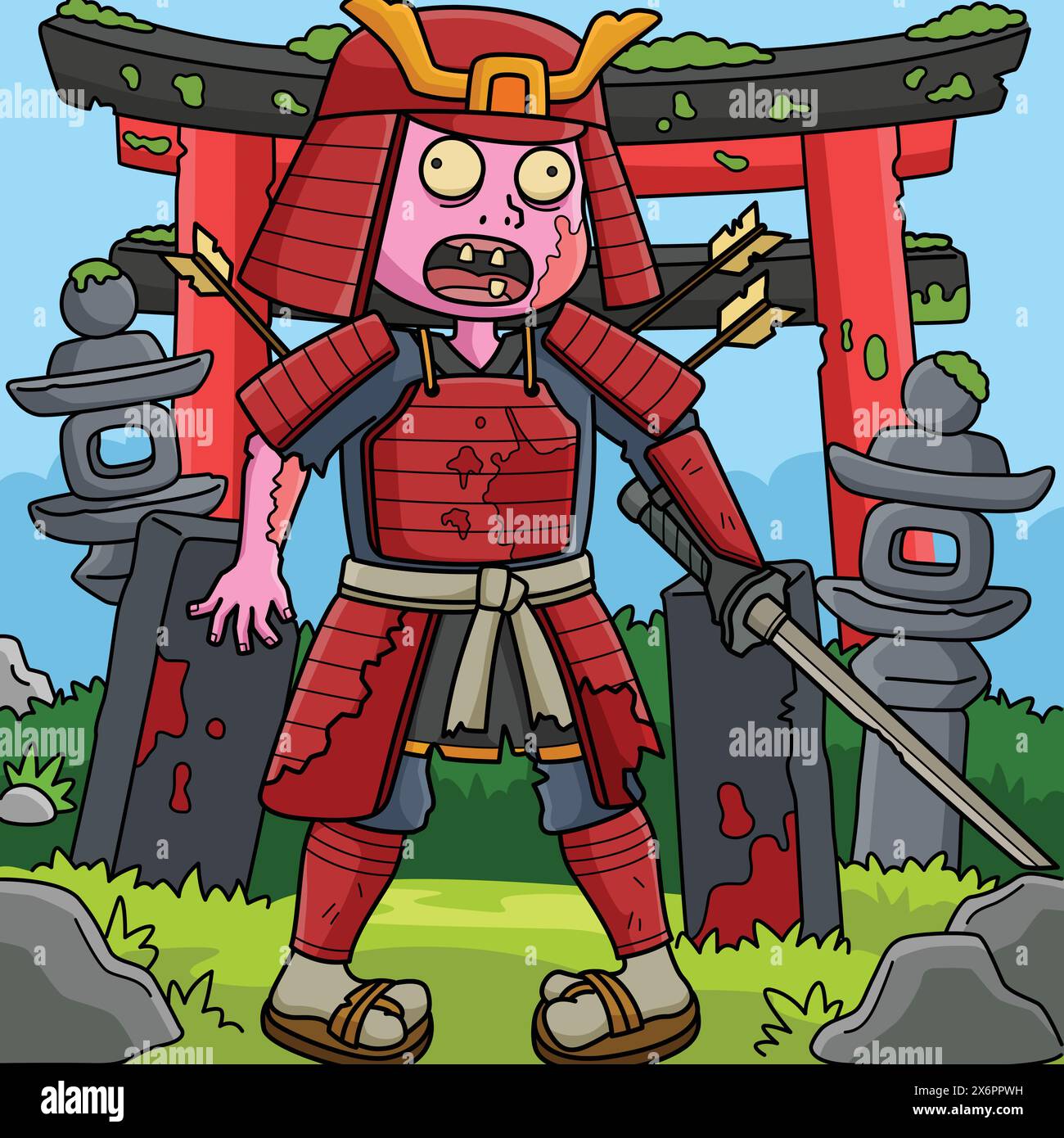 Zombie Samurai Colored Cartoon Illustration Stock Vector Image & Art ...