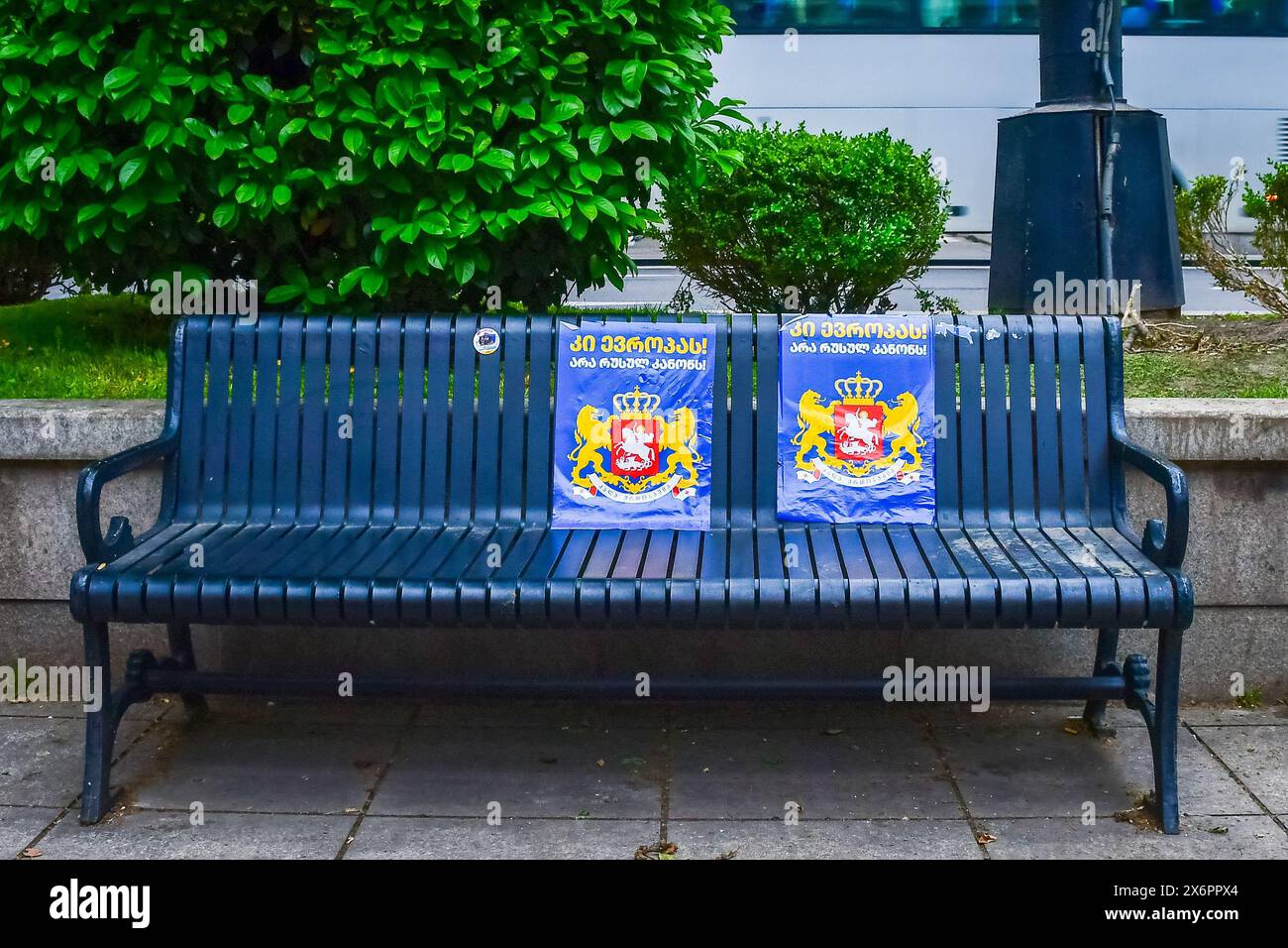 Tbilisi, Georgia - 16th may, 2024: poster on bench with statement: "Yes ...