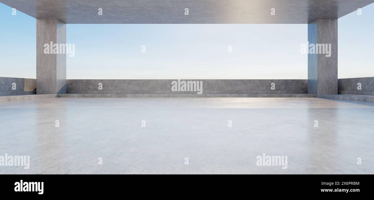 Cement garage design scene with empty concrete space. Empty wide space ...