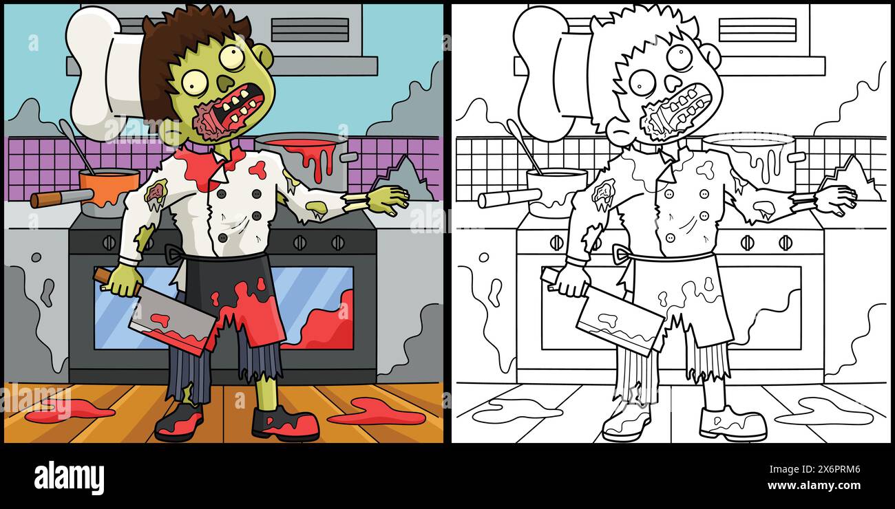 Zombie Chef Coloring Page Colored Illustration Stock Vector Image & Art ...