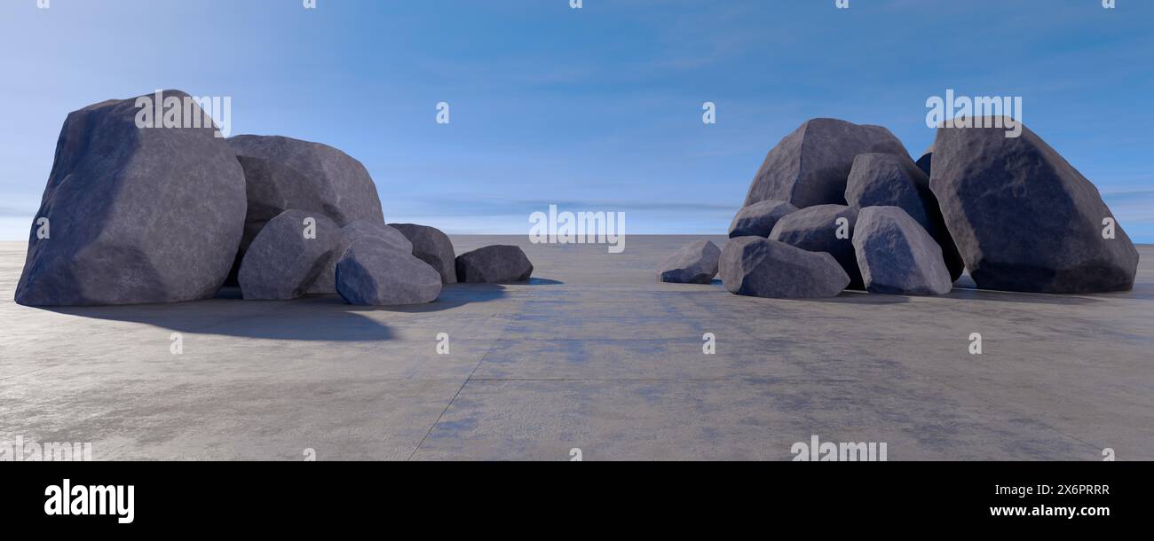 Parking lot with concrete floor. Cement garage design scene with empty ...