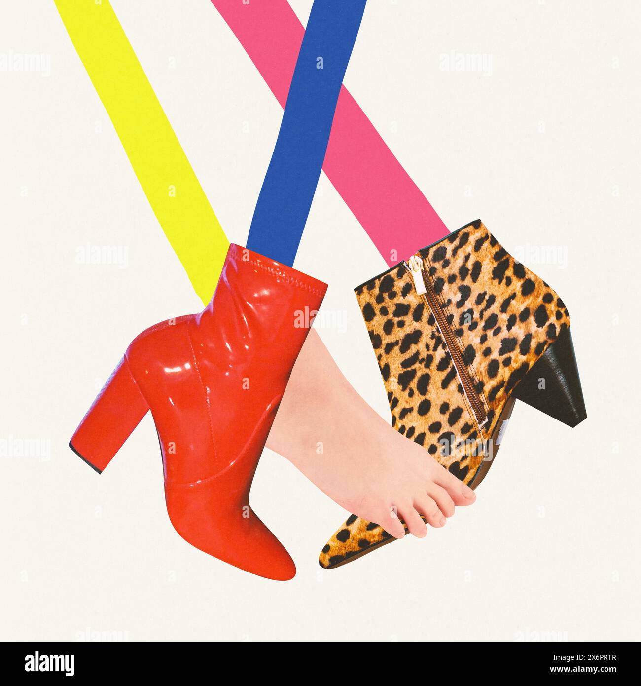 Poster. Contemporary art collage. Different human legs with colorful ...