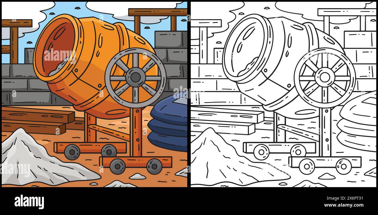Construction Concrete Mixer Coloring Illustration Stock Vector Image ...