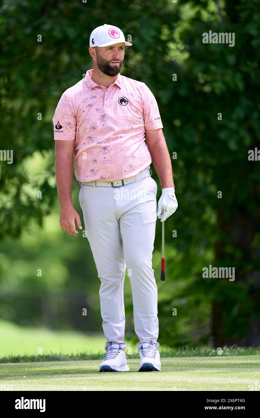 Jon Rahm of Spain in action during a practice round prior to the 2024 ...
