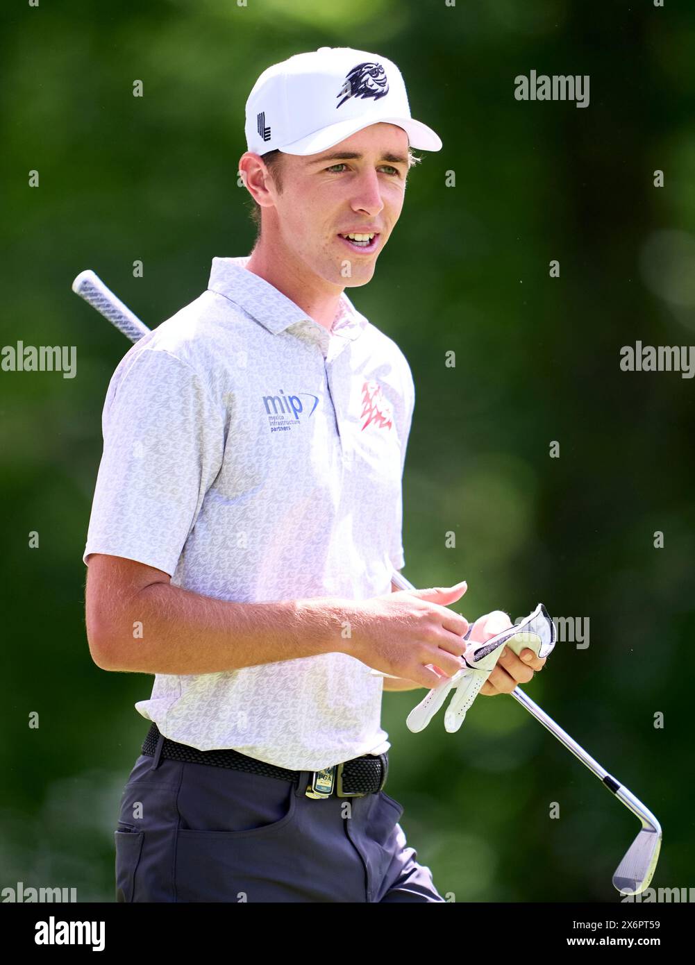 David Puig of Spain in action during a practice round prior to the 2024 PGA Championship at ...