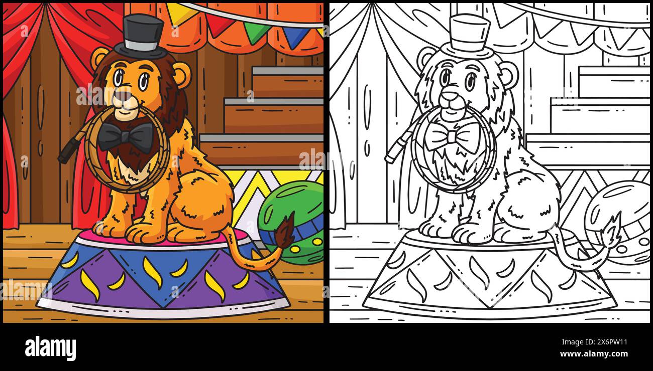 Circus Lion Biting Whip Colored Illustration Stock Vector Image & Art ...