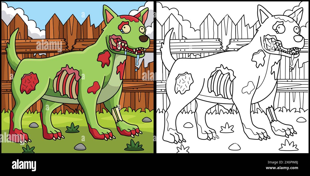 Zombie Dog Coloring Page Colored Illustration Stock Vector Image & Art ...