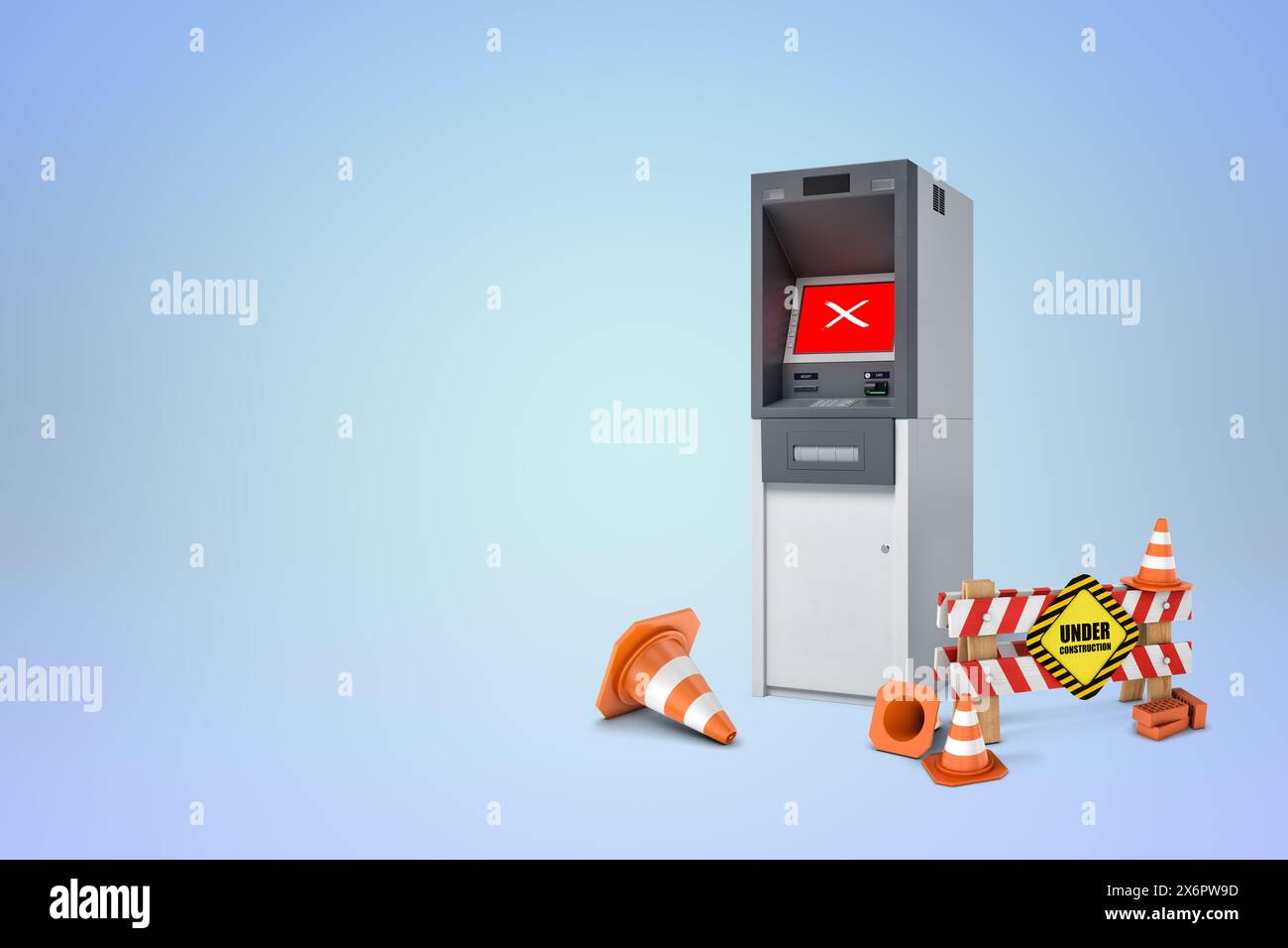 Out of service ATM with construction cones Stock Photo - Alamy