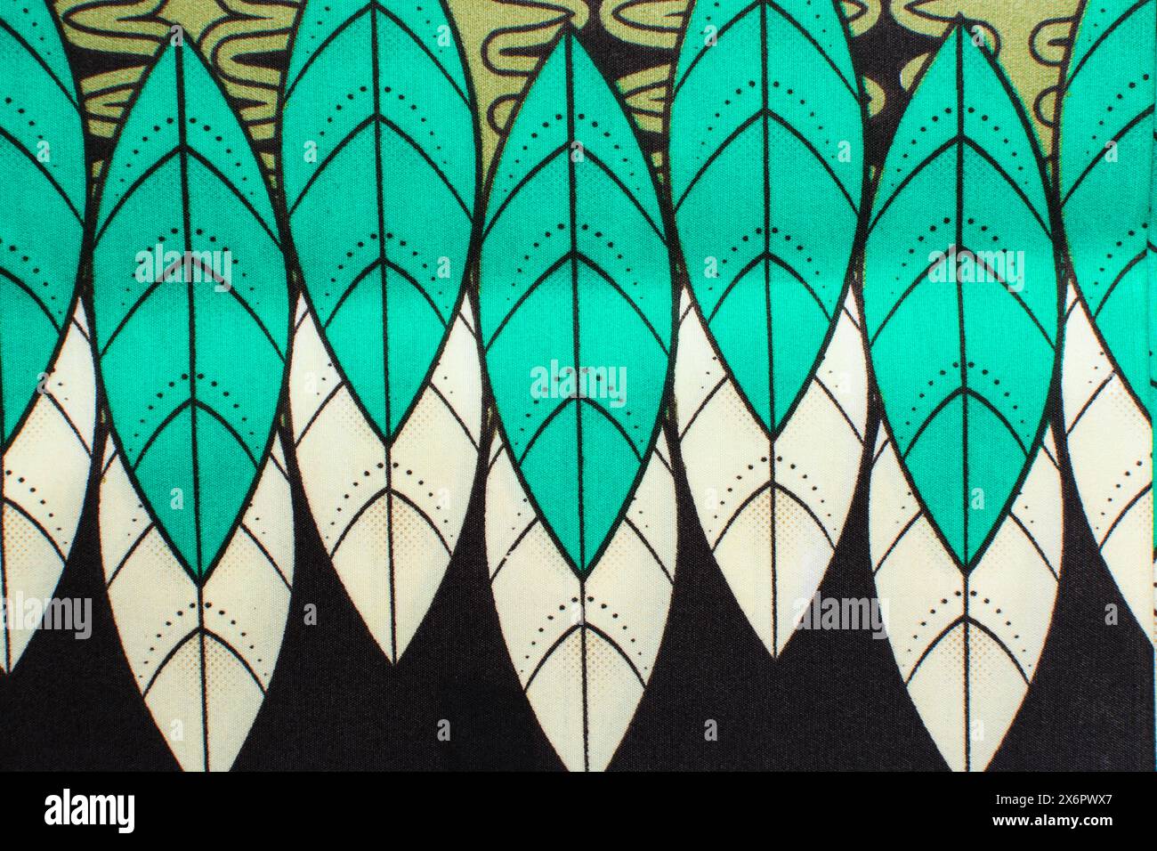 top view of green brown ankara fabric, flatlay of nigerian wax cloth ...