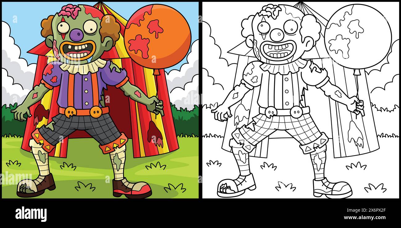 Zombie Clown Coloring Page Colored Illustration Stock Vector Image ...
