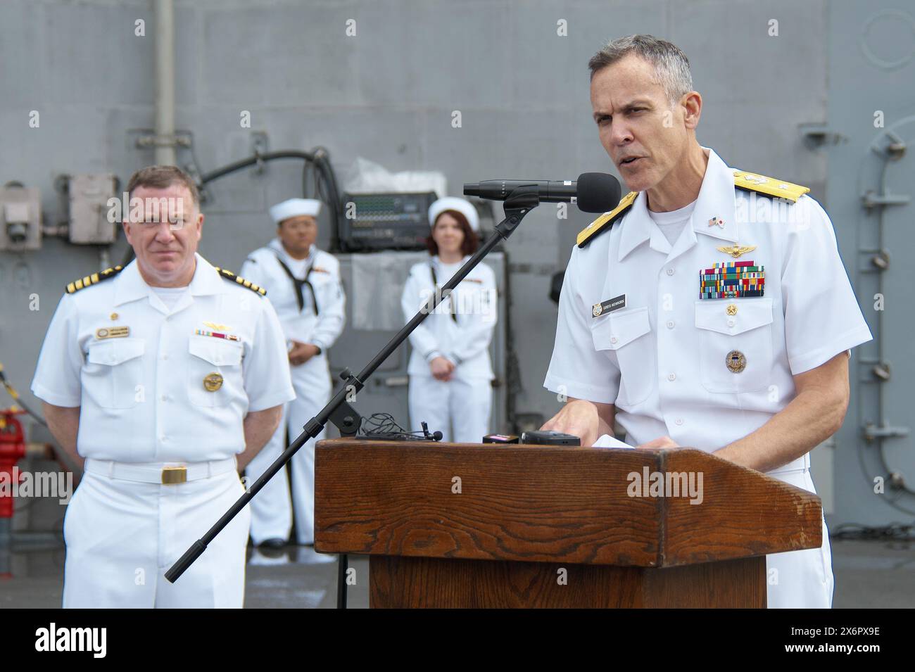 Yokosuka, Japan. 16th May, 2024. Rear Admiral Gregory Newkirk(R ...