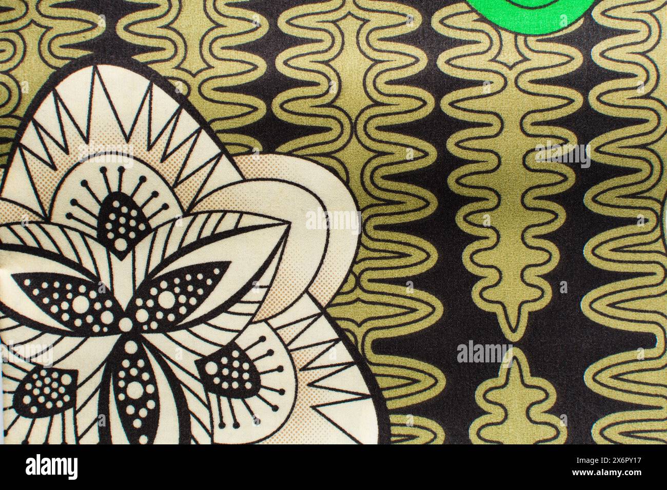 top view of green brown ankara fabric, flatlay of nigerian wax cloth ...