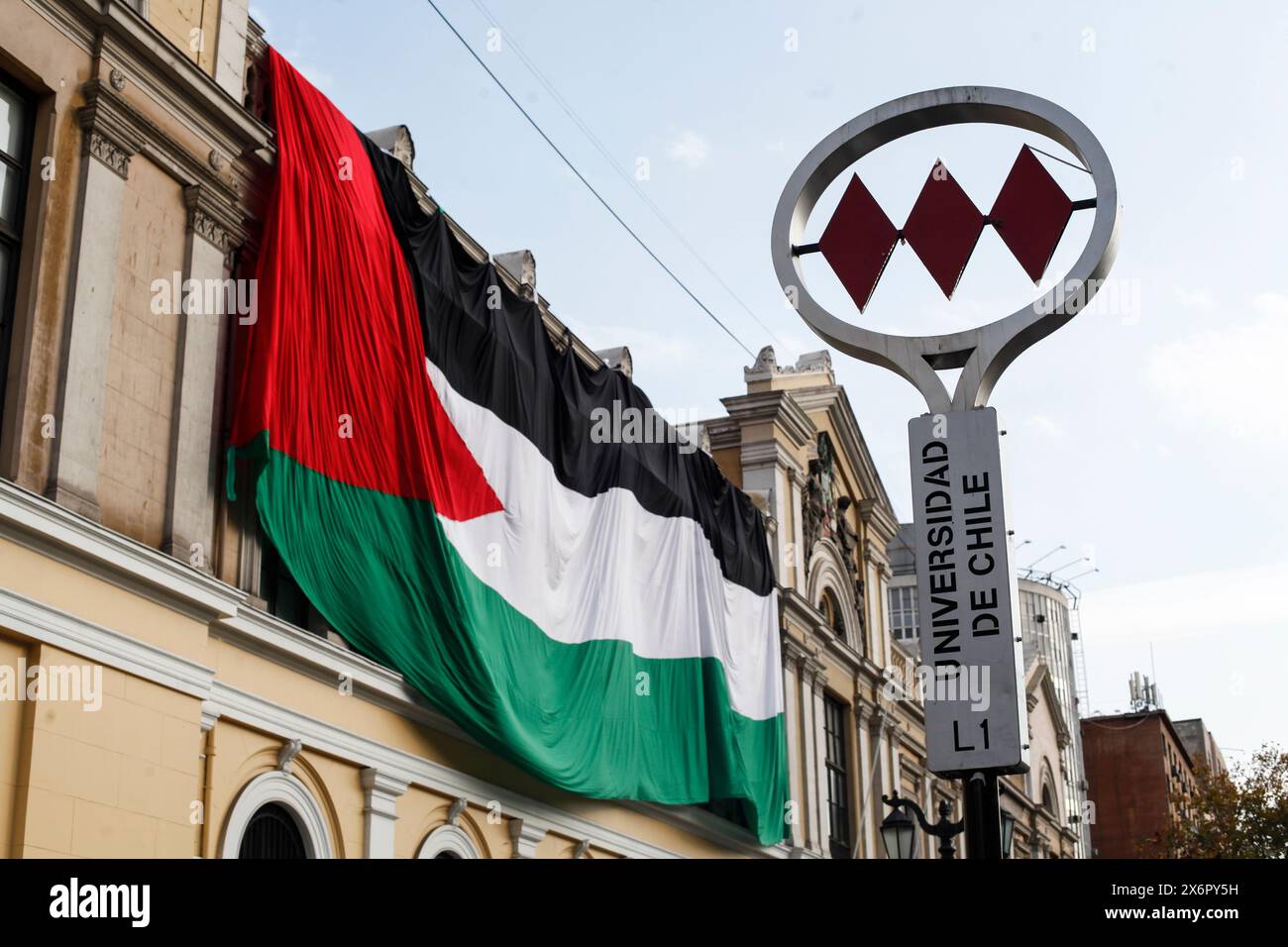 Chilean university students display a giant Palestinian flag during a ...