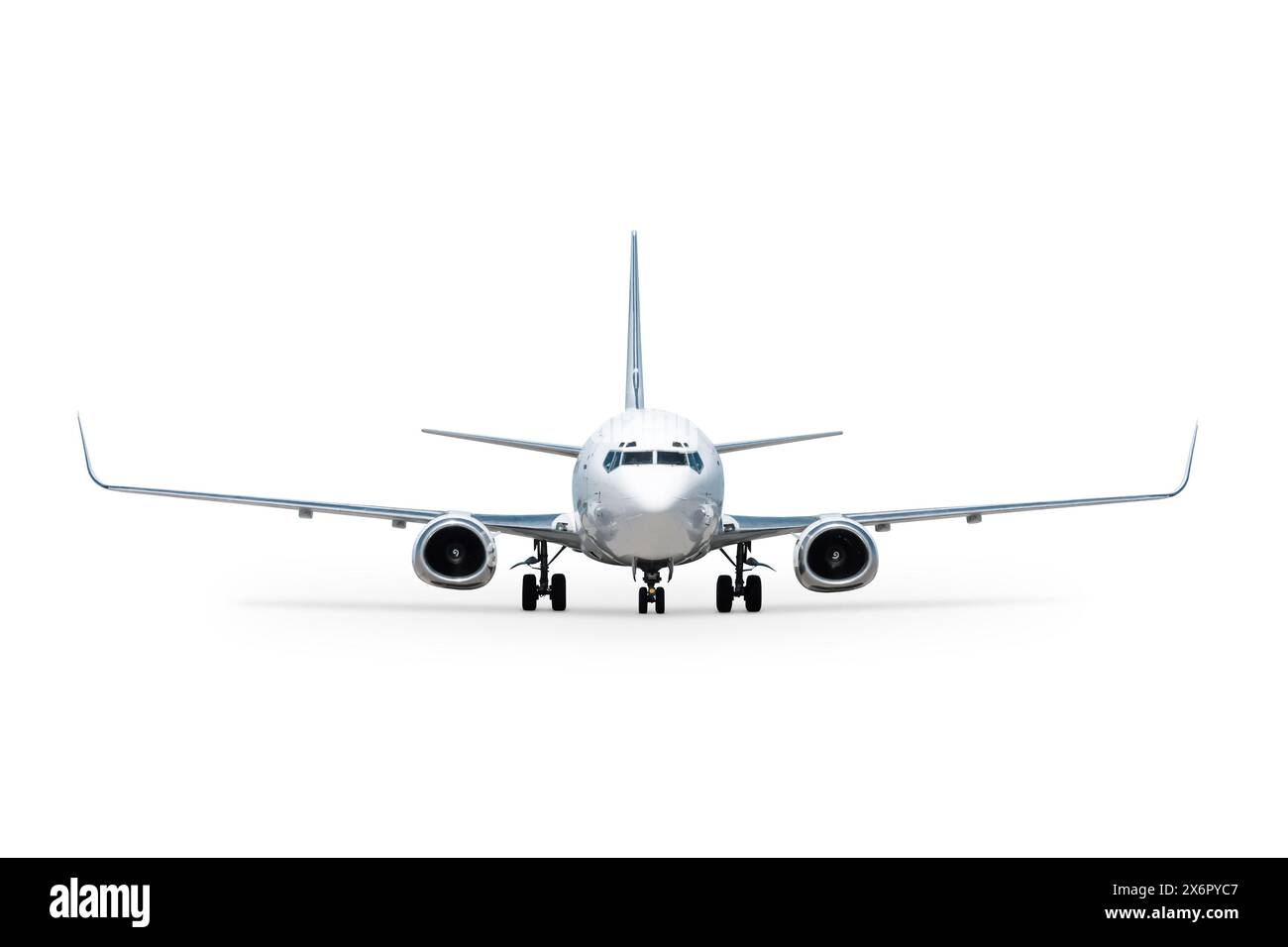 Front view of the modern passenger airliner isolated on white ...