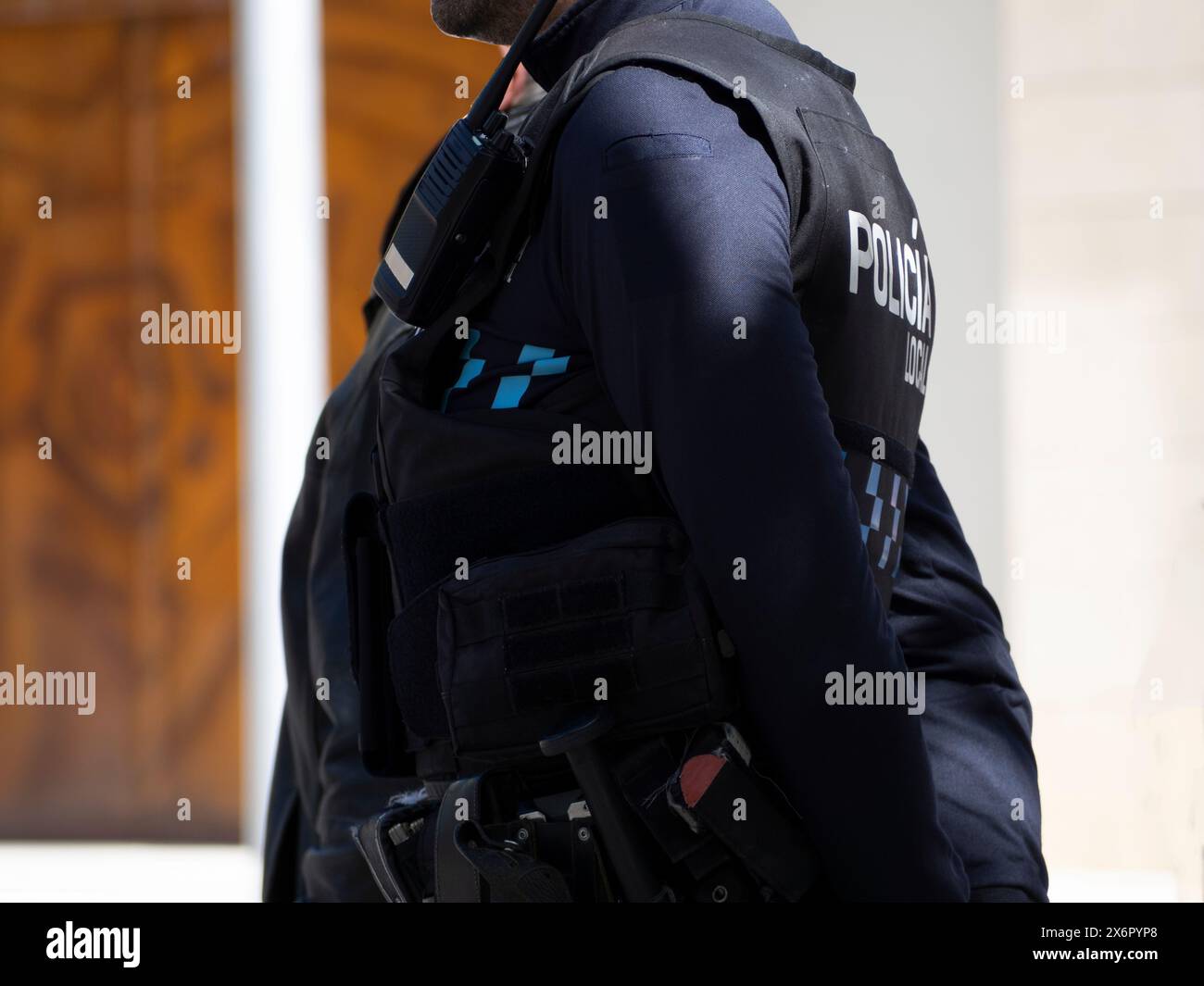 Formation of Spanish police squads with the emblem of the "Local Police ...