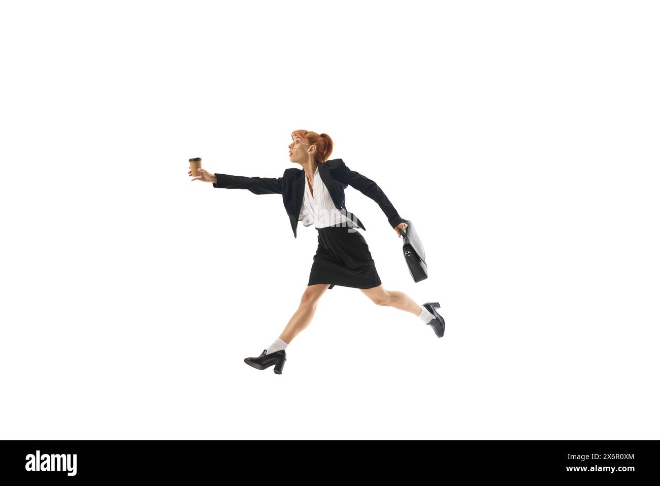 Being late at work. Woman, office worker in formal wear, with brief ...