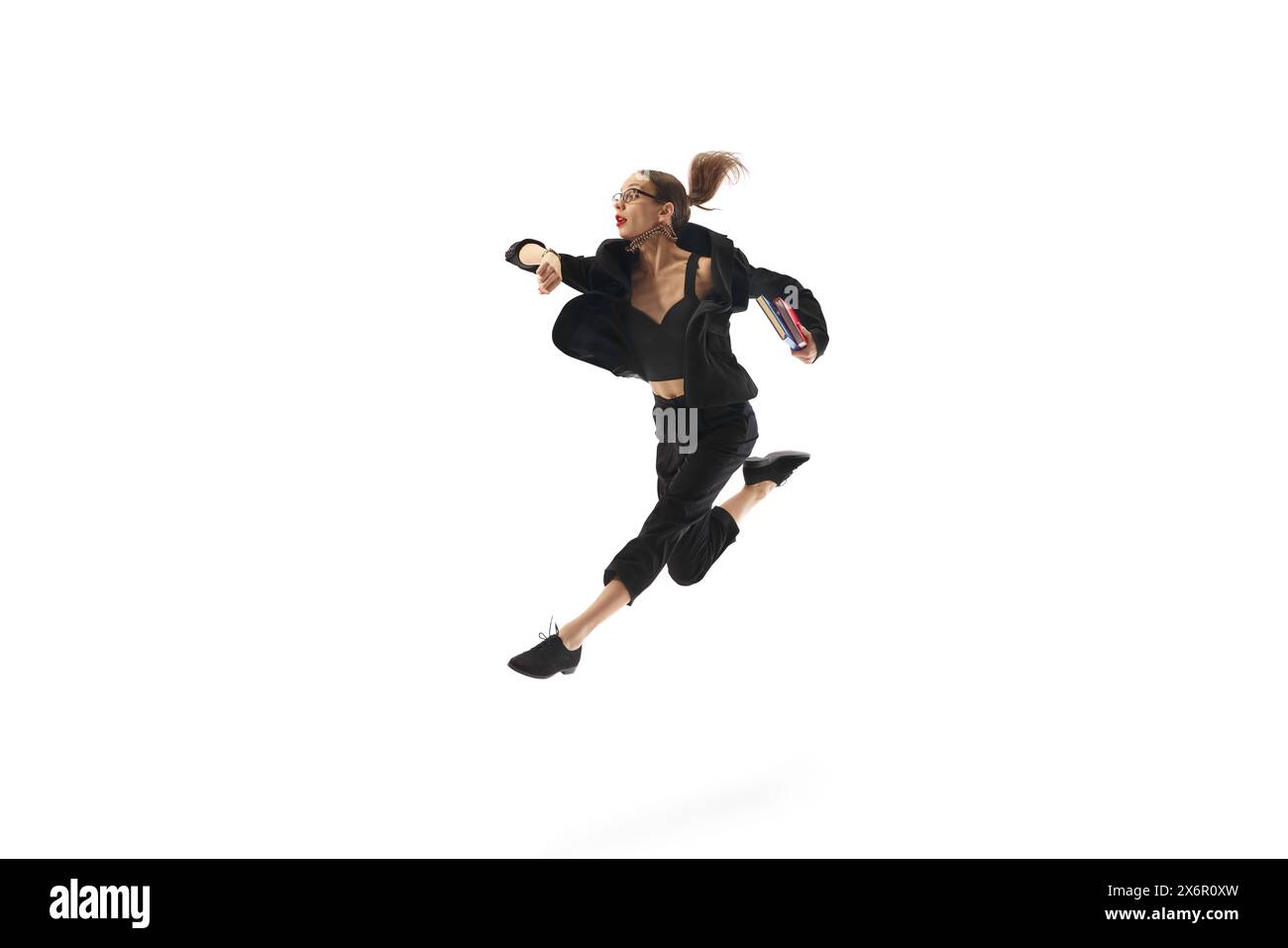 Running forward to success and career growth. Ambitious businesswoman ...