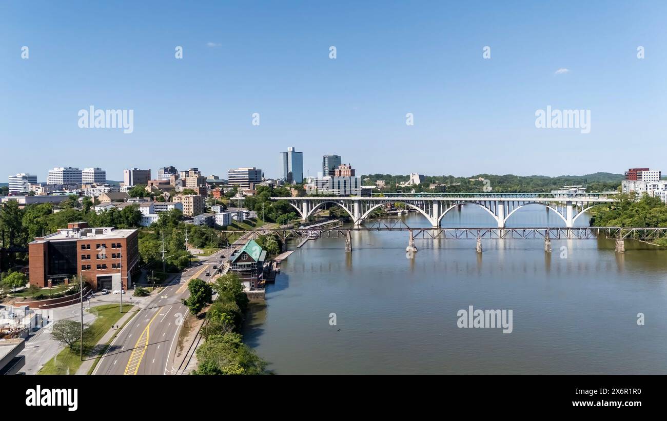 An aerial view of Knoxville, Tennessee reveals a vibrant cityscape with ...