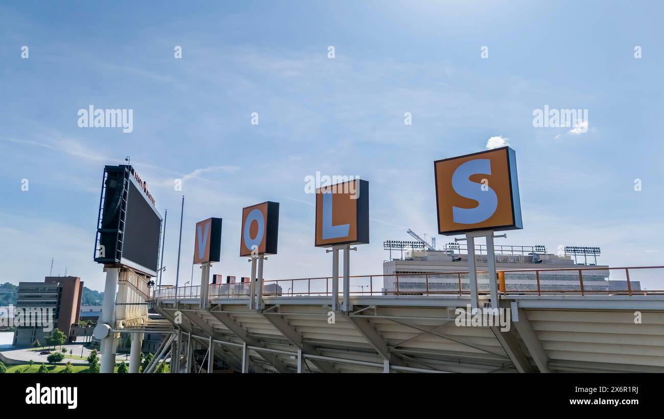 An aerial view of Neyland Stadium reveals a massive, iconic structure ...