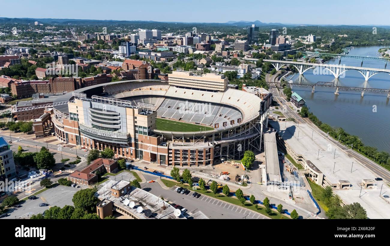 An aerial view of Neyland Stadium reveals a massive, iconic structure ...