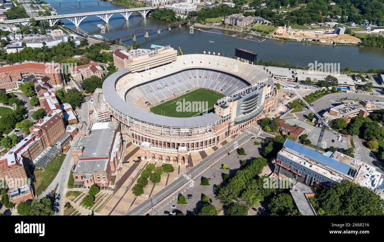 An aerial view of Neyland Stadium reveals a massive, iconic structure ...