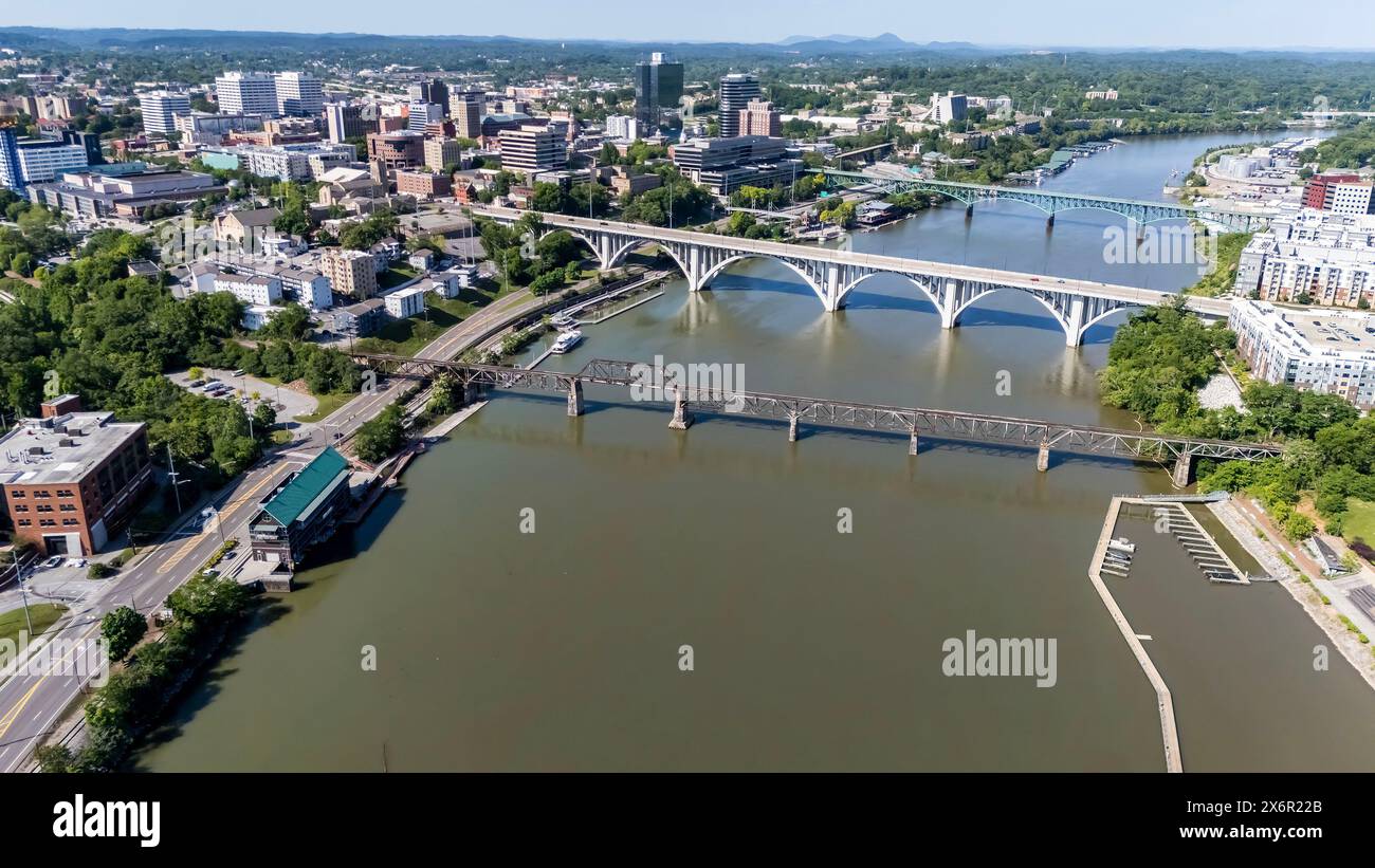 An aerial view of Knoxville, Tennessee reveals a vibrant cityscape with ...