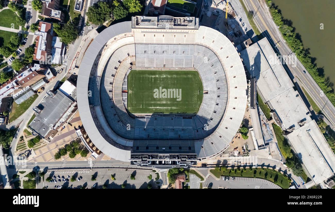 An aerial view of Neyland Stadium reveals a massive, iconic structure ...