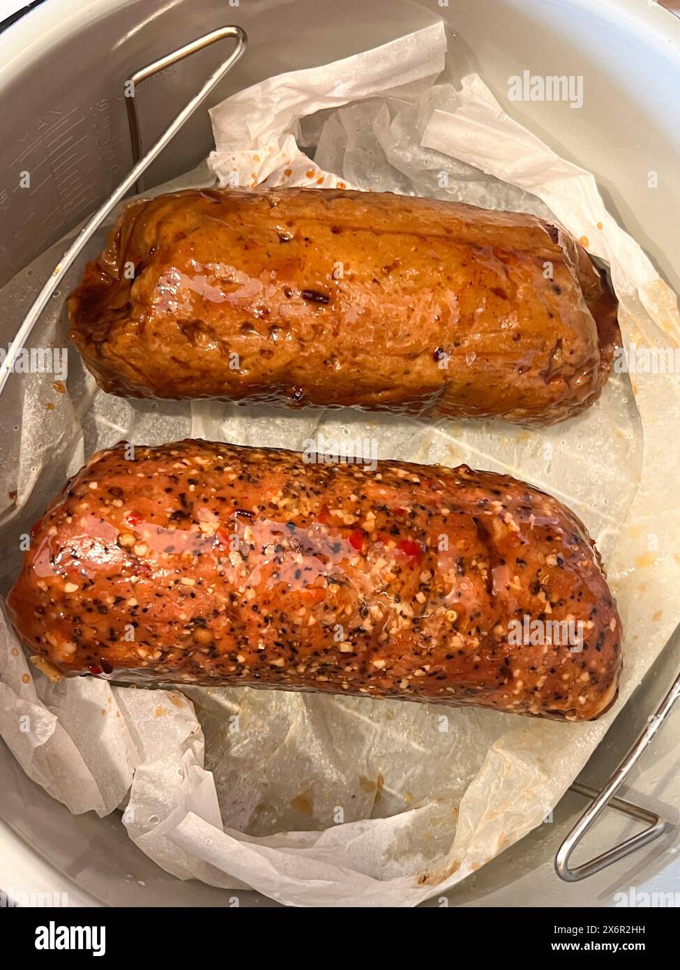 Making of seitan vegan ham and Peperoni, plant based Stock Photo - Alamy