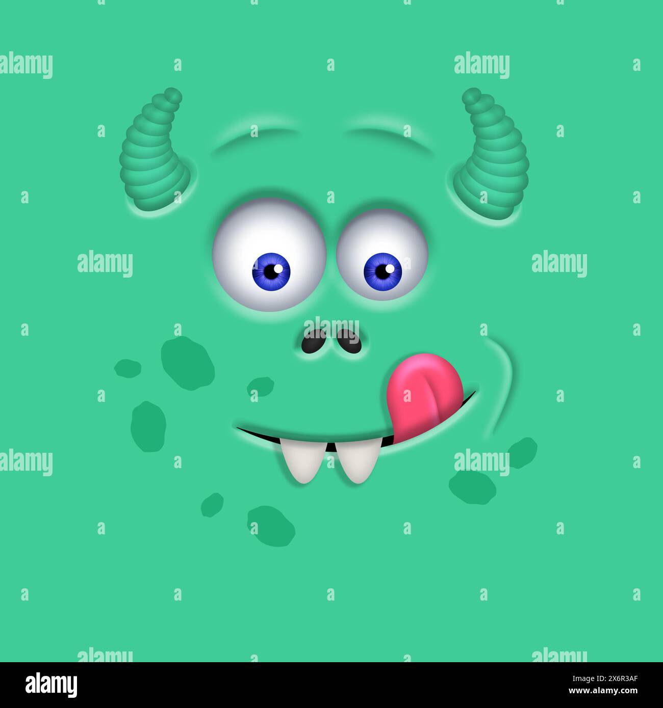 Funny Green Monster Face. Cartoon monster face Stock Photo - Alamy