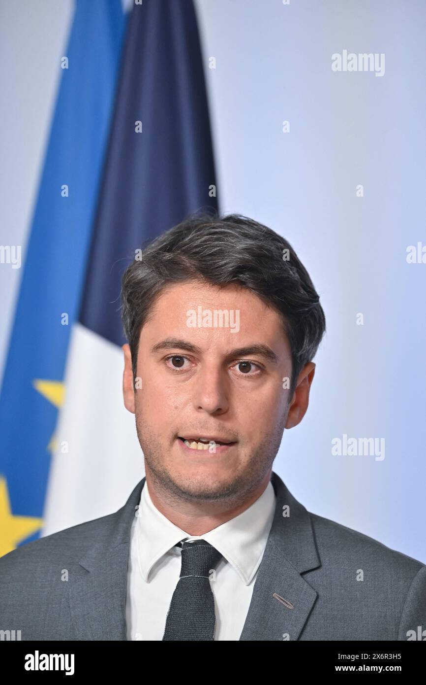 French Prime Minister Gabriel Attal delivers a speech after the defense ...