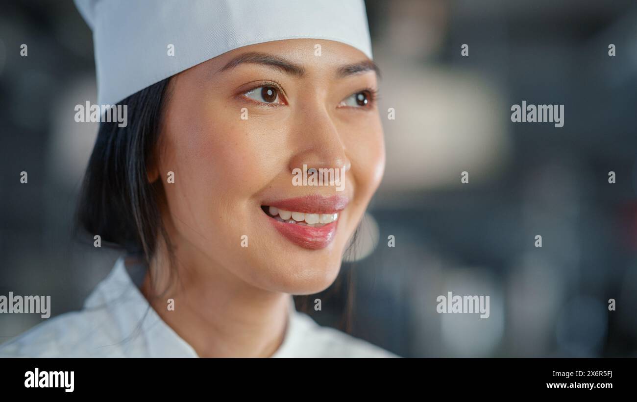 World Famous Restaurant: Portrait of Smiling Asian Female Chef Cooking ...