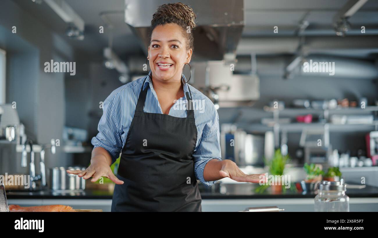 TV Cooking Show Restaurant Kitchen: Black Female Chef Talks, Teaches ...
