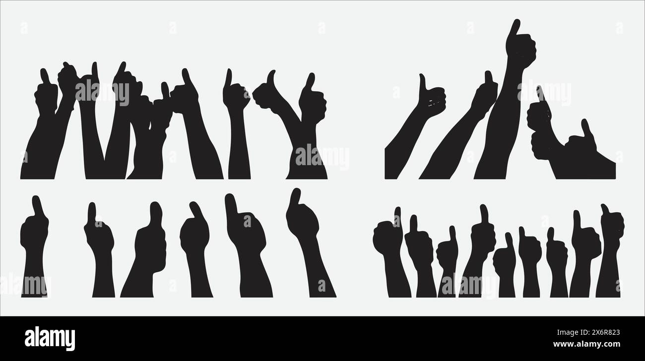 Empowering Unity: Thumbs Up Hands Raised Silhouettes Stock Vector Image ...